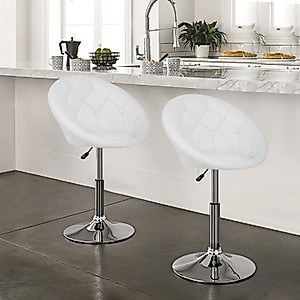 Living Room Vanity Chair Makeup Chair Swivel Accent Chair Round Back Height Adjustable PU Leather Modern Chair for Makeup Room Small Desk,White