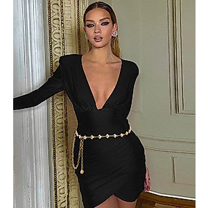 LOREMOW 2 Pcs Belly Waist Chain for Women Chain Belts for Dress Rhinestone Waist Chain Body Chain Jewelry G135