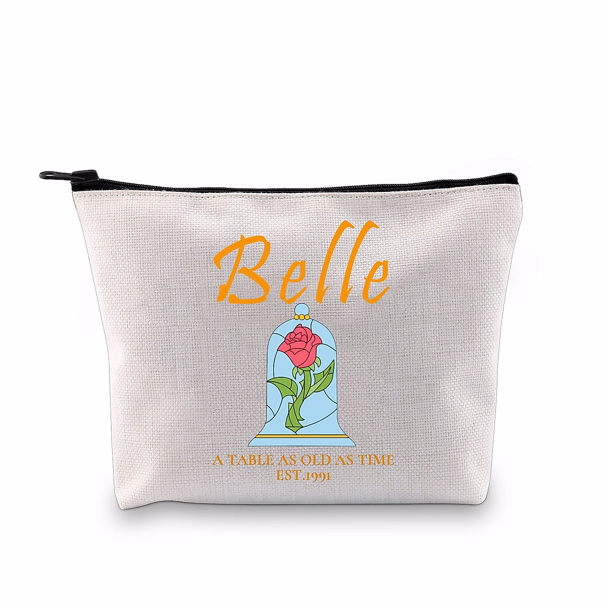 Princess Belle Rose Inspired Zipper Pouch Beauty Fairytale Princess Lover Gift A Table As Old As Time Movie Makeup Bag Gift for Princess Bella Fans (Old as Time Bag)