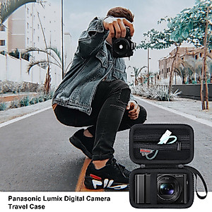 Elonbo Carrying Case for Panasonic Lumix LX10/ LX100/ ZS60/ ZS70/ ZS80/ ZS200/ ZS100 4K Digital Camera, Vlogging Camera Travel Bag Storage Cover, Mesh Pocket fits Battery Charger. Black