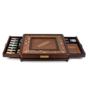 WS Game Company Monopoly Luxury Edition with Burl Finished Wood Cabinet