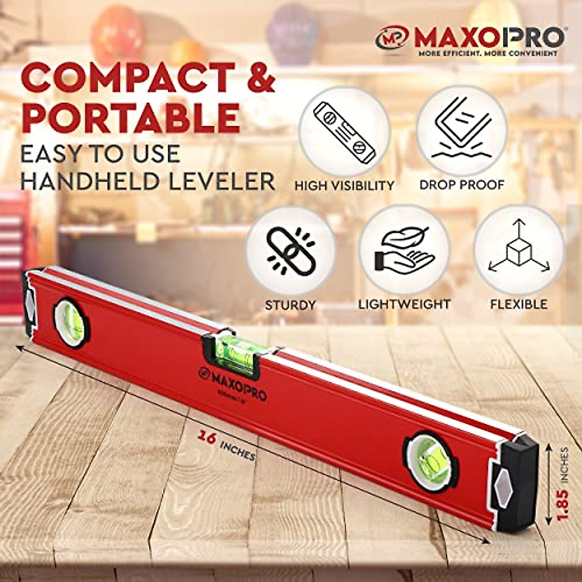 16-Inch Torpedo level Magnetic – Heavy-Duty Box Leveler Tool with 3 Vials 45°,90°,180° - Aluminum Alloy Magnetic Level Tool – Lightweight and Sturdy Plumbing Level for Professionals – By MaxoPro