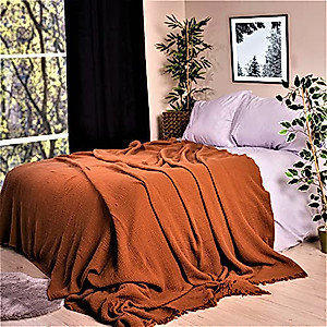 Püskül - Softest 100% Turkish Organic Cotton Muslin Blanket for Adults - 95x102 inch - 1 Piece (Tobacco)