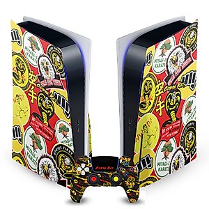 Head Case Designs Officially Licensed Cobra Kai Mixed Logos Iconic Vinyl Faceplate Sticker Gaming Skin Decal Cover Compatible With Sony PlayStation 5 PS5 Disc Edition Console & DualSense Controller