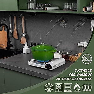 Overmont Enameled Cast Iron Dutch Oven - 5.5QT Pot with Lid Cookbook & Cotton Potholders - Heavy-Duty Cookware for Braising, Stews, Roasting, Bread Baking green