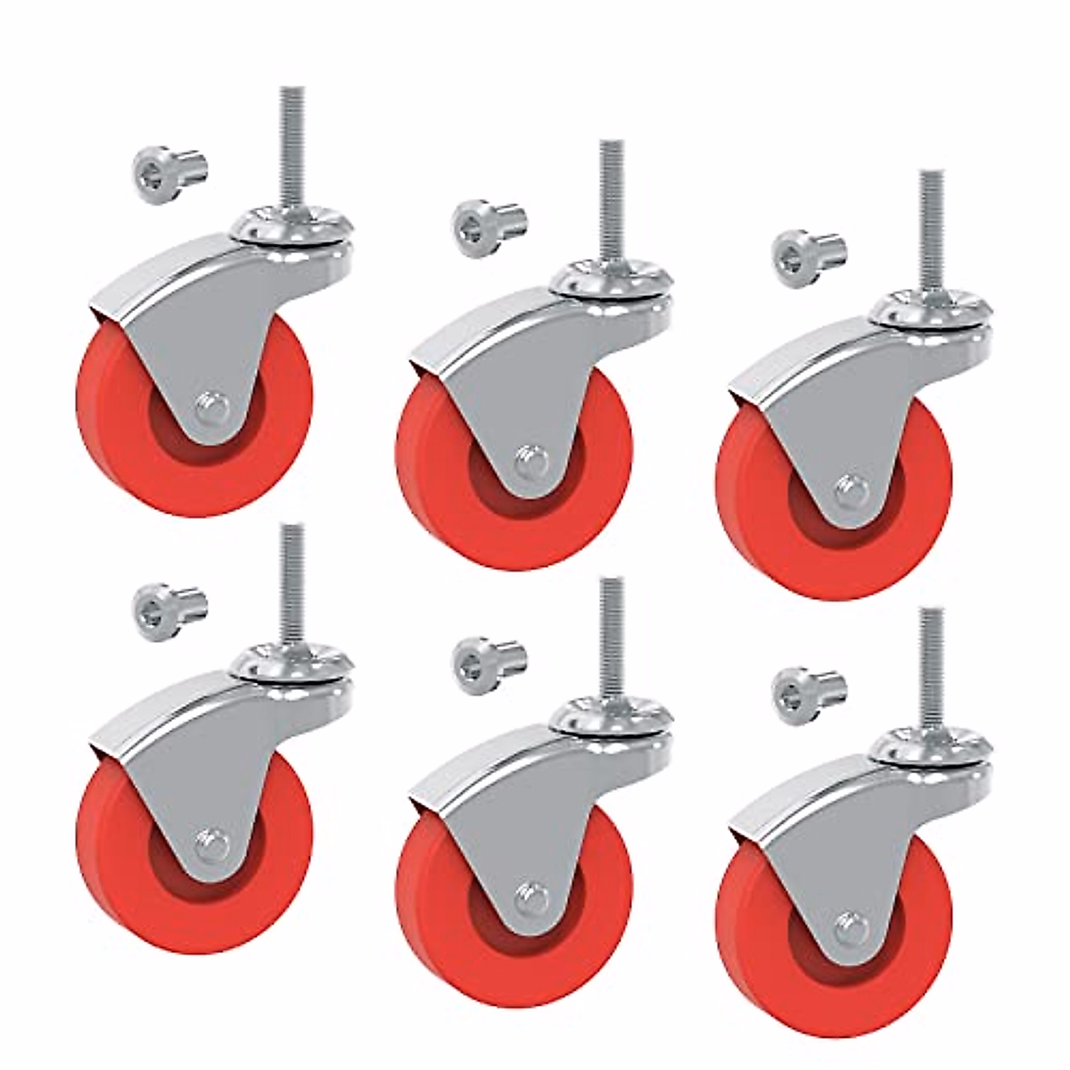BIG RED 2.5 Inch Stem Caster Wheels Set of 6,Heavy Duty 360 Degree Swivel Stem Casters for Creeper Service Utility Cart Stool Post Mount,ATR6551-6PB