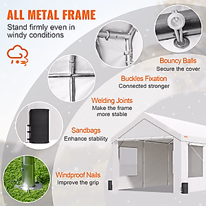 VEVOR Carport, 10x20ft Heavy Duty Car Canopy, Portable Garage with Roll-up Ventilated Windows & Removable Sidewalls, UV Resistant Waterproof All-Season Tarp for SUV, F150, Car, Truck, Boat, White