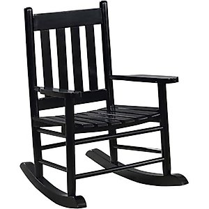 Pemberly Row Transitional Wood Slat Back Youth Rocking Chair in Black