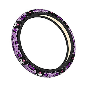 Gearbest Cute Cartoon Kuromi Steering Wheel Cover Universal 15 in Car Accessories for Men Women,Steering Wheel Protector Comfortable Protective Case for SUV Sedan Decor