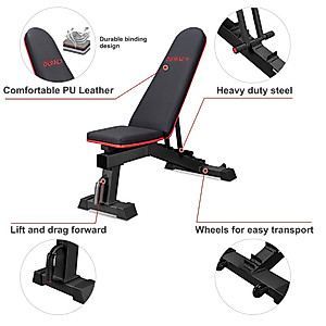 DERACY Adjustable Weight Bench for Full Body Workout, Incline and Decline Weight Bench for Indoor Workout, Home Gym (black1)
