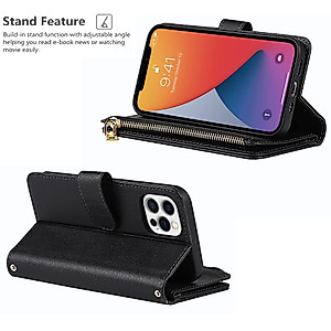 iCoverCase Crossbody Wallet Case for iPhone 12/12 Pro, Black PU Leather Flip Case with Strap, Card Holder, Kickstand, 6.1 Inch