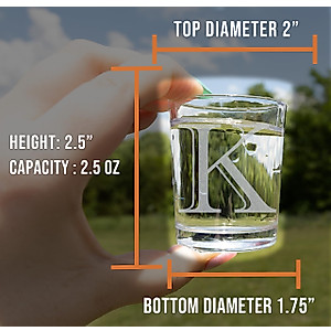 2pk Etched Monogram 2.5oz Shot Glasses (Letter K) A-Z Personalized shot glass, Custom shot glasses, Set of two Shot Glasses, Initial Birthday Gift shot glass Cute