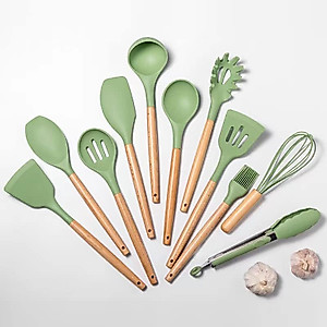 13 Pcs Chef Kitchen Cooking Utensils Set, Silicone Kitchen Gadgets Utensil Set （Olive Green）
