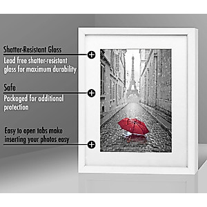 Americanflat 11x14 Picture Frame with Shatter-Resistant Glass - Use as 8x10 Frame with Mat or 11x14 Frame Without Mat - Signature Collection - Photo Frame for Wall Display - White