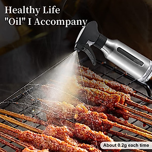 Micyples Oil Sprayer for Cooking,Stainless Steel Olive Oil Mister for Air Fryer Black Nozzel Dispenser Bottles Fat Reduction Glass Oil Control Spray Pot 6.35oz(180ml) Capacity