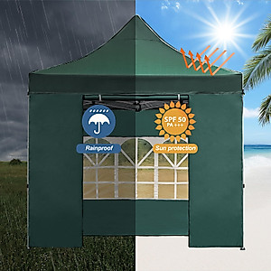 TUKAILAI 10x10ft Pop Up Gazebo, Water-Resistant UV Block Sun Shade Shelter with 4 Sidewalls 1 Door & 9 Windows, Outdoor Instant Canopy Tent for Garden Patio Camping Party Event (Dark Green)