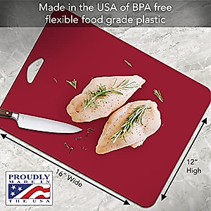 Cut N' Funnel Non-Slip Flexible Cutting Board Mats 3 Pack of Assorted Fashion Colors, Made in the USA of BPA Free Food Grade Plastic, 12” x 16”