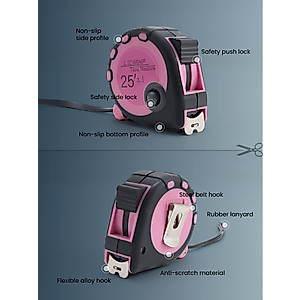Lichamp Pink Tape Measure 4 Pack, 10ft 16ft 25ft Tape Measure Set with Soft Tape Measure, 10ft x 5/8in, 16ft x 3/4in, 25ft x 1in, 04MXPK