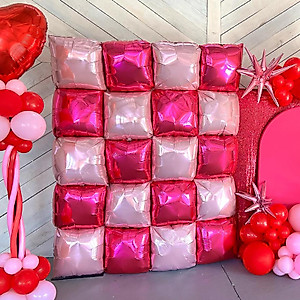Hot Magenta Pink Square Foil Balloons Wall Tunnel Backdrop Double Sided Metallic Balloon Arch Garland Kit For Anniversary Bachelorette Engagement Bridal Birthday Graduation Party Decorations