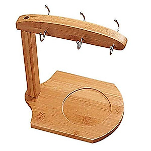 WINGOFFLY Cup Holder Mug Rack - Bamboo Coffee Cup Rack Home Storage Creative Tea Mug and Saucer Display Organizer for Coffee Mugs, Tea Cups, Mason Jars, and More - Holds 6 Mugs