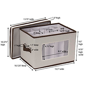 Household Essentials Natural 544 Stemware Storage Box with Lid and Handles | Champagne Glasses Canvas with Brown Trim