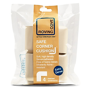 Roving Cove Corner Protector for Baby (4 Large Corners), Hefty-Fit Heavy-Duty Soft Rubber Foam Furniture Corner Bumper Guards, 3M Adhesive Pre-Taped, Oyster White (Off White)