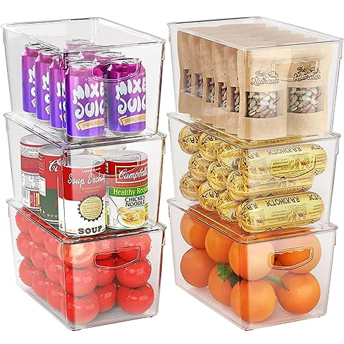6 Pack Clear Storage Bins with Lids Stackable, Large Plastic Storage Bins with Handle for Pantry Organization and Storage, Perfect Containers for Freezer Organizer, Kitchen, Cabinets, Bathroom