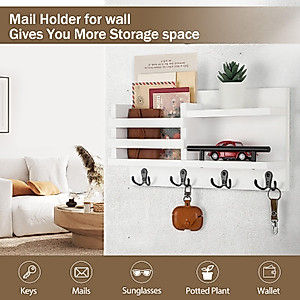 Lucundm Key and Mail Holder for Wall, Key Holder Wall Mount with Shelf and 4 Anchor Key Hooks, Rustic Key Hanger for Farmhouse Entryway Decor (White)