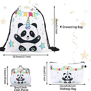 RHCPFOVR Panda Gifts for Girls - Drawstring Backpack,Makeup Bag,Bracelet,Necklace for Party Favors
