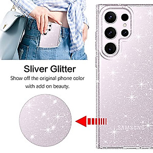 VENINGO Samsung S23 Ultra Case, 3 in 1 Full Body Protective Crystal Transparent S Pen Friendly Design Heavy Duty Hybrid Shockproof Phone Cover for Samsung Galaxy S23 Ultra 5G 6.8" 2023, Glitter Clear
