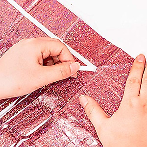 Rose Gold Tinsel Party Backdrop Glitter - GREATRIL Foil Fringe Curtain Party Decor Photo Booth Backdrop for Birthday Theme Party Decorations - 1m x 2.5m - Pack of 2