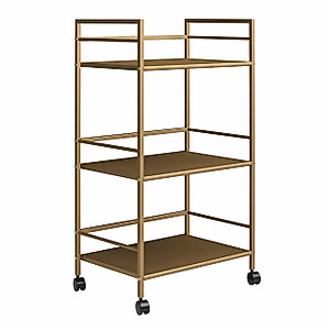 Novogratz Helix 3 Shelf Metal Rolling Utility Cart, Gold