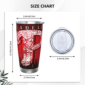 Philadelphia City Phillies Baseball Insulated Coffee Tumbler, Sports Team Badge 20oz Stainless Steel Vacuum Travel Tumbler Cup with Lid and Straw, Coffee Cup Mugs for Cold or Hot Drinks (Style 3)