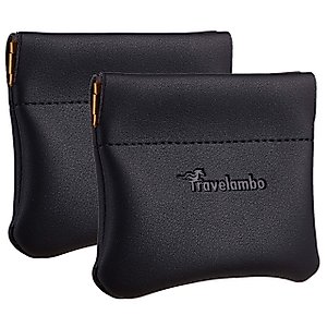Travelambo Leather Squeeze Coin Purse Pouch Change Holder For Men & Women 2 pcs set (Black)