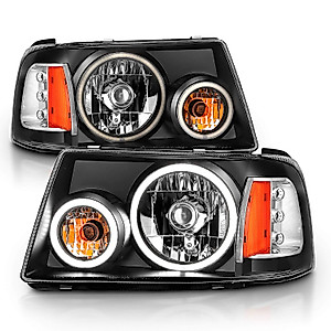 AmeriLite 1pc Black Replacement Headlights Corner Dual LED Halo Set For 01-11 Ford Ranger - Passenger and Driver Side