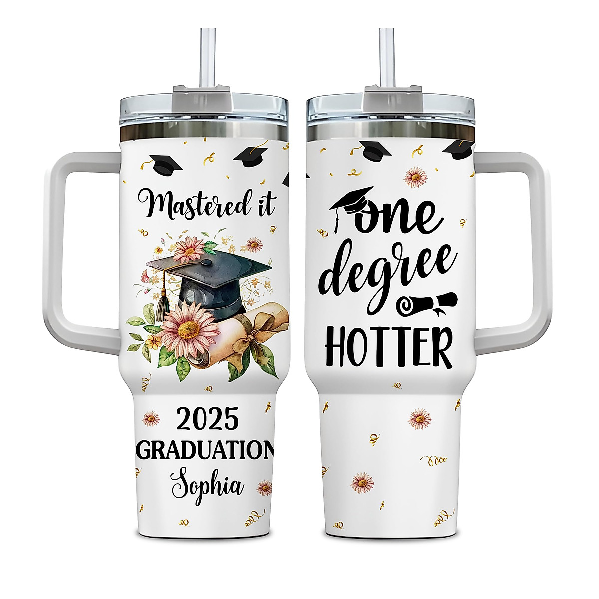 Hyturtle Personalized Tumbler Graduation Drinking Gifts For Her - Grad Congratulations Graduate Gifts For Seniors College School Masters Degree - Stainless Steel Travel Coffee Cup 40oz With Lid