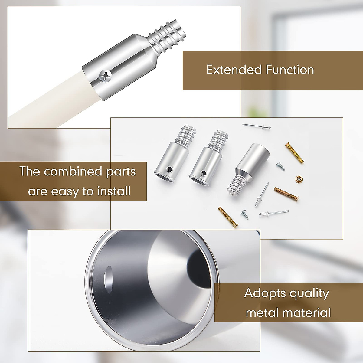 Zhengmy 6 Pcs Threaded Tip Replacement, Broom Handle Threaded End, Pole Handle Replacement, Extension Pole Adapter Tips for Metal Broom(0.8 Inch, 0.87 Inch, 1 Inch)