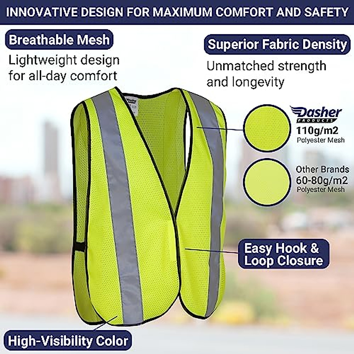 Safety Vest with High Visibility - 2 Inch Reflective Strips, Bright Neon Yellow, Breathable Polyester Mesh Fabric, ANSI ISEA Class Unrated, Hi Viz All Day and Night (10 Pack - Small-Large)
