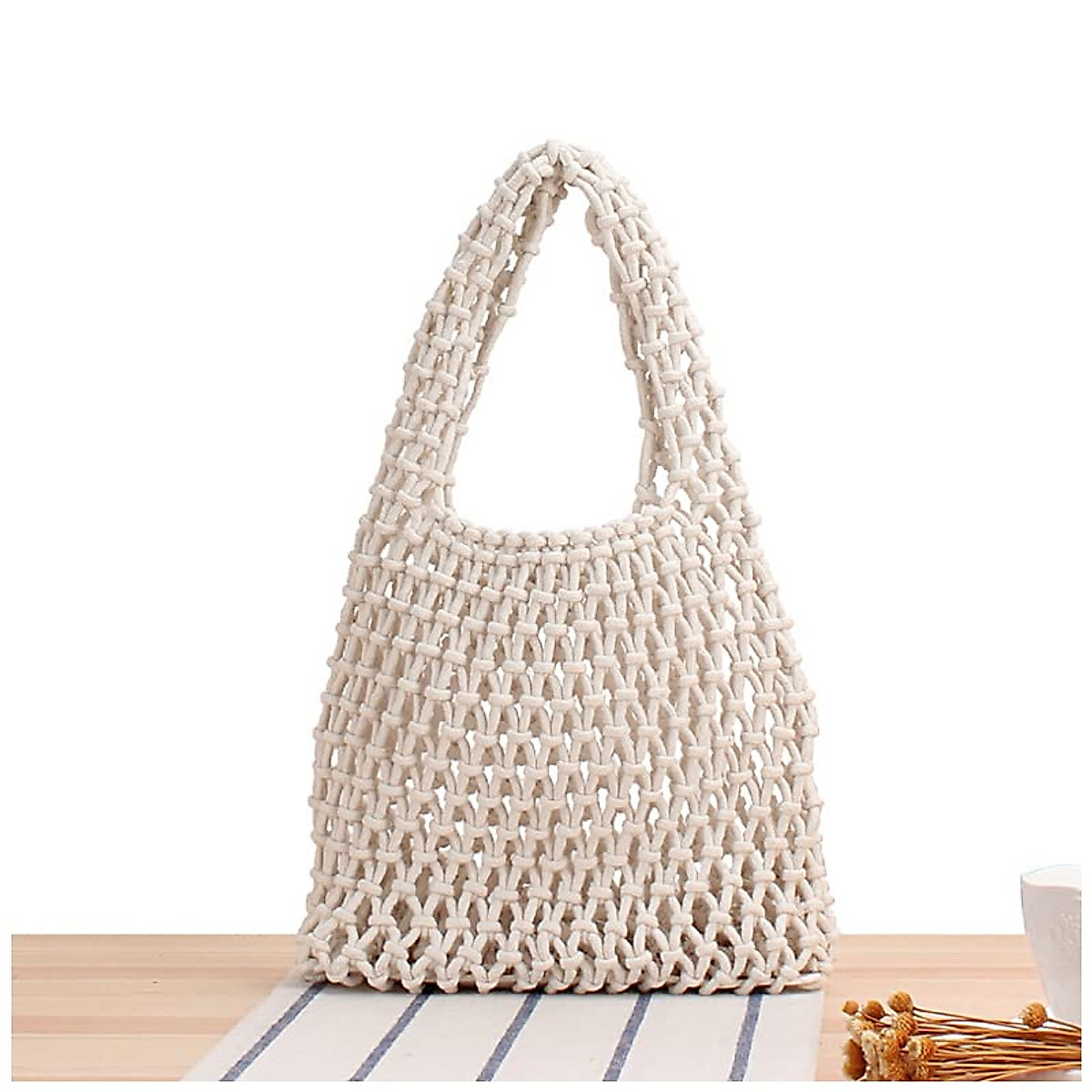 Naimo Straw Beach Bag Large Woven Rattan Shoulder Bag Fishing Net Handbag Cotton Rope Tote Summer Crochet Hobo Bag