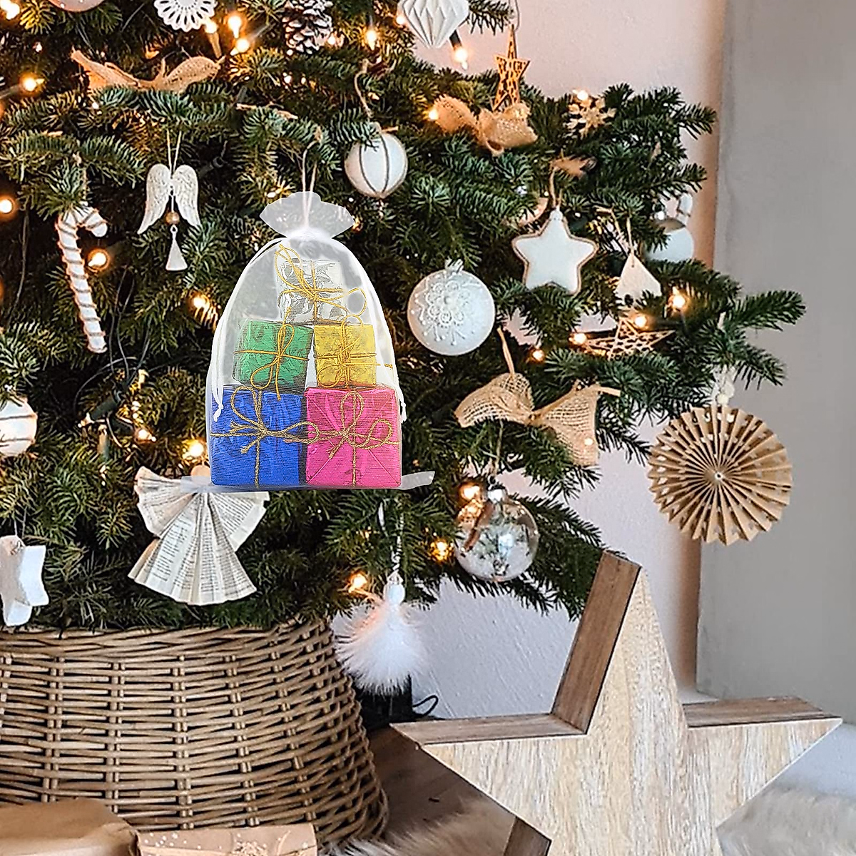 Anwyll White Organza Bags,7x9 Inch Sheer Bags Drawstring,50 Pcs Jewelry Gift Bags, Mesh Bags Drawstring Gift Bags,Jewelry Pouches for Party,Wedding Favors,Baby Shower,Gift Wrapping Candy Supply