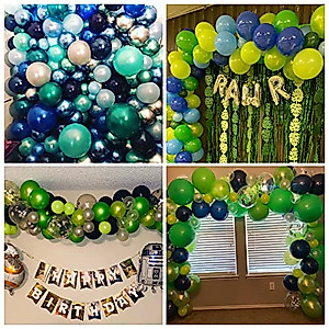 Blue and Green Balloon Garland Kit, Navy Blue Dark Green Balloon Garland Arch Kit with Double Layer Chrome Blue Balloons, Metallic Green Blue Balloons Green Confetti Balloons for Birthday Party Decor