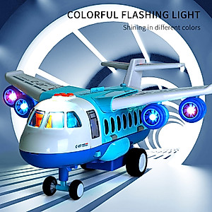 iHaHa Spray Airplane Toys for Boys Girls, Large Transport Cargo Airplane with 6 Construction Vehicle 10 Road Signs 1 Play Mat, Plane Toy with Lights Sounds for Boys Age 3 4 5 6