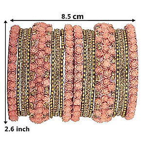 Aheli Ethnic Colorful Metal Bangles Chudha Set Stone Studded Bangle Set Indian Wedding Wear Fashion Jewelry for Women & Girls Peach