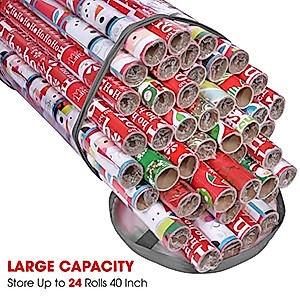 Primode Wrapping Paper Storage Bag, Gift Wrap Organizer, Fits 40 Inch Long Rolls, Hold Up to 24 Rolls, Heavy Duty Clear PVC Bag with Top and Side Handles (Gray)