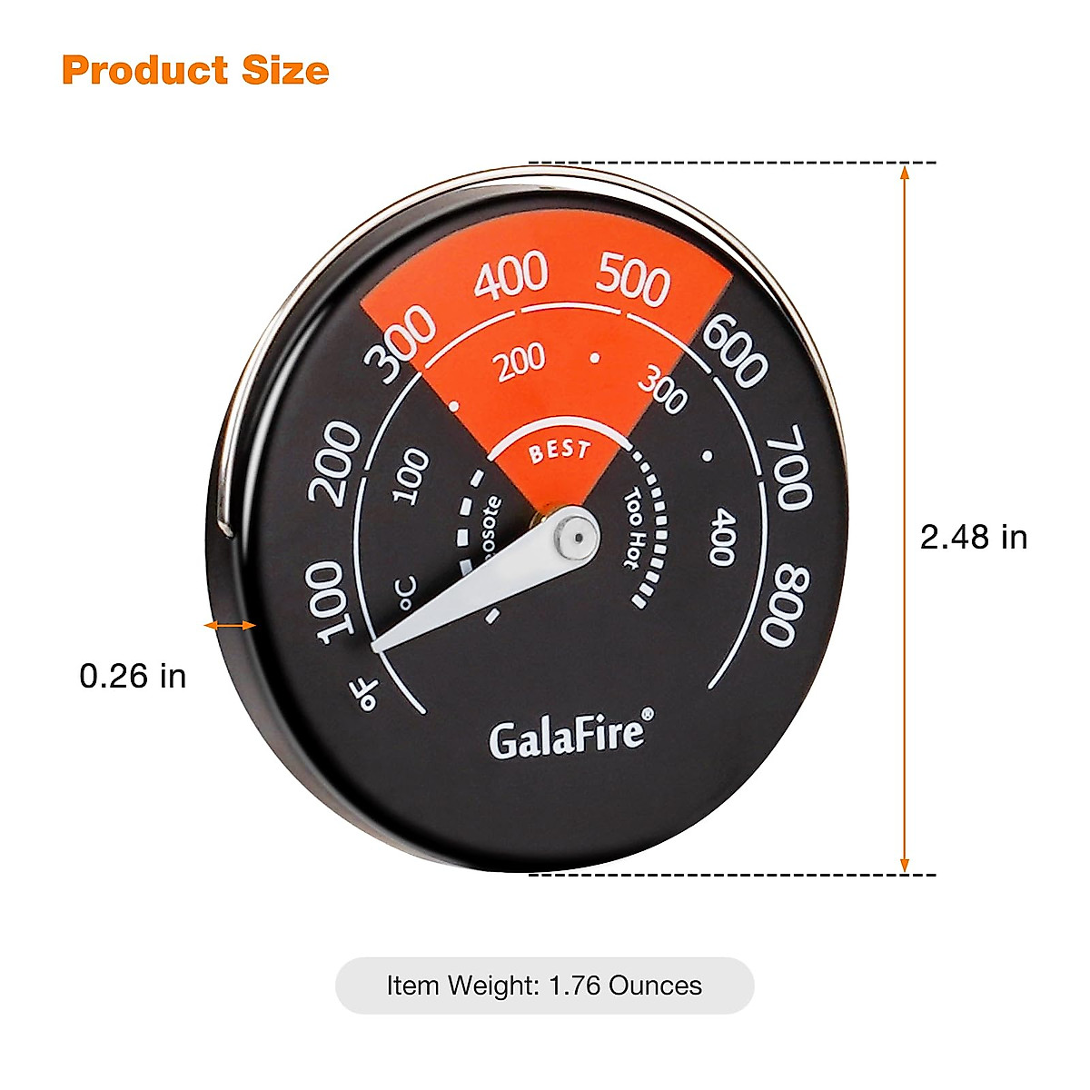 GALAFIRE Wood Stove Thermometer Magnetic, Oven Temperature Meter for Wood Burning Stoves, Gas Stoves, Pellet Stoves, Avoid Stove Fan Damaged by Overheat
