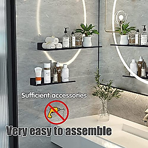 FSiyouda 2 Pack Sturdy and Durable Floating Shelves, Easy to Install Metal Wall Shelf, Modern Style Wall Mounted Shelves for Bathroom, Living Room, Kitchen, Bedroom, Black