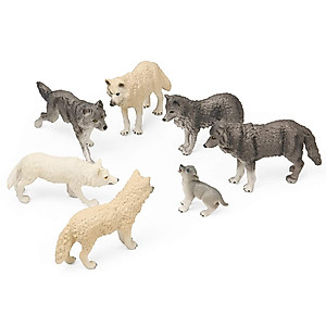 RESTCLOUD 7Pcs Wolf Toy Figurines Set Wolf Animals Figures (Wolf Set B)