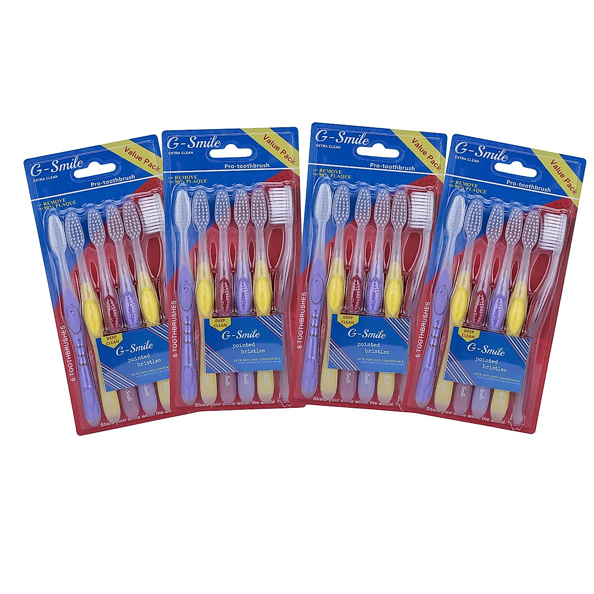 G-Smile Adult Advanced Toothbrush, Compact Head & Comfort Grip Handle, Soft Bristles for Deep Cleaning and Whitening, Colors Vary, Value Pack Toothbrushes (24 Counts, Extra Soft)