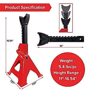 Donext Jack Stands 3 Ton (6,500 lb) Capacity Steel, 1 Pair Red Lifting Stand Adjustable Jack Stands