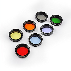 Solomark 1.25 Inch 7pcs Telescope Filters Set - 5 Color Filters, Moon&Skyglow Filter, Polarizing Filter #3 Filter - Filter Set for 1.25" Telescope Eyepiece
